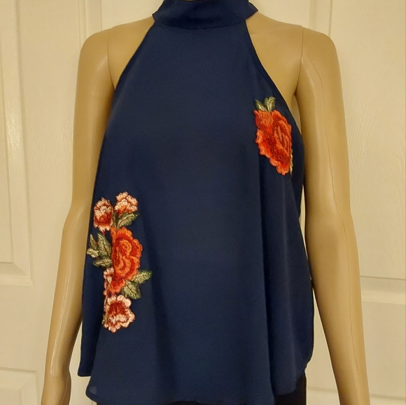 Live 4 Truth | Tops | Navy Blue Embroidered Halter Top | Poshmark
